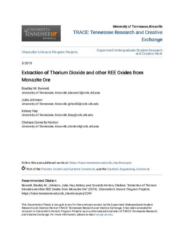 (PDF) Extraction of Thorium Dioxide and other REE Oxides from Monazite Ore
