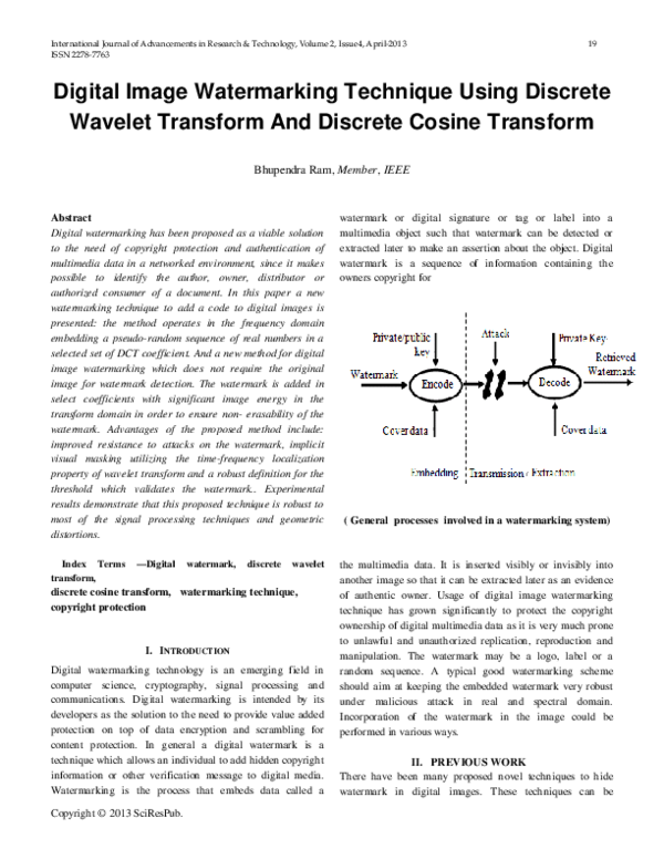 Pdf Digital Image Watermarking Technique Using Discrete Wavelet Transform And Discrete Cosine