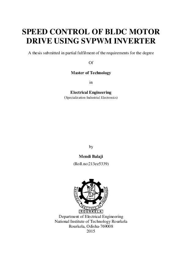 (PDF) Speed Control of BLDC Motor Drive Using SVPWM Inverter