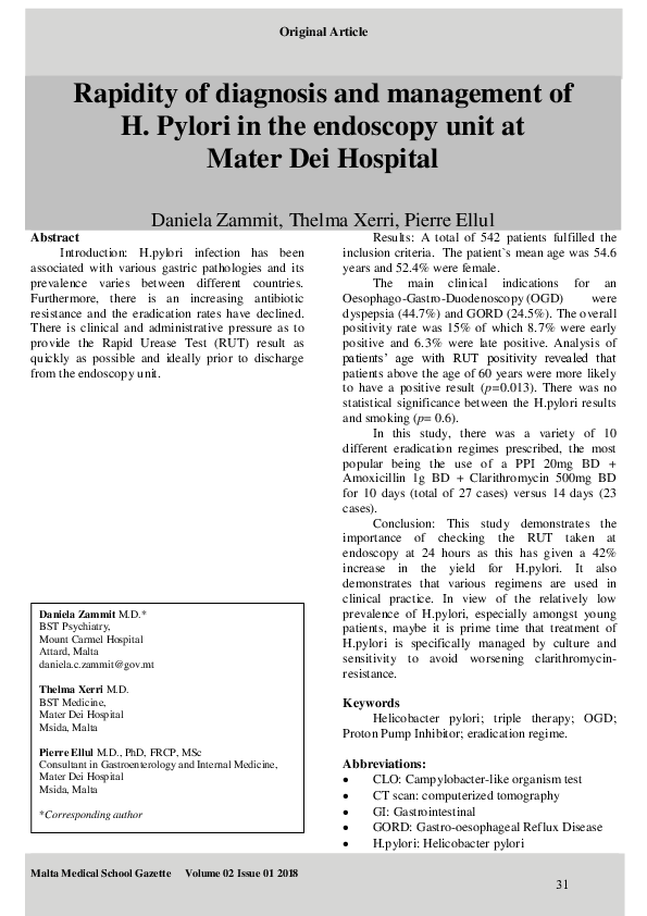 (PDF) Rapidity of diagnosis and management of H. Pylori in the ...