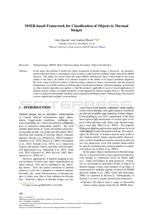 (PDF) MSER-based Framework for Classification of Objects in Thermal Images