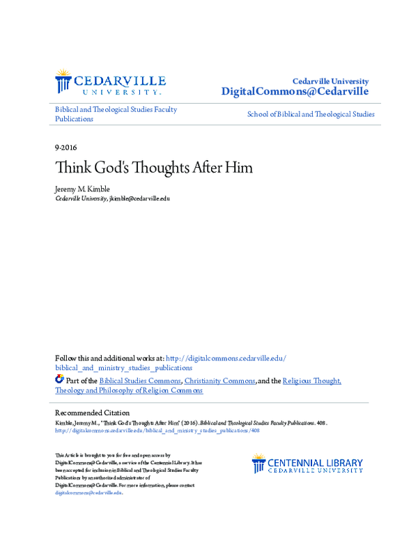 (PDF) Think God's Thoughts After Him | Jeremy Kimble - Academia.edu