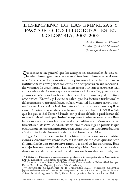 (PDF) Desempeño de las empresas y factores institucionales en Colombia, 2002-2007
