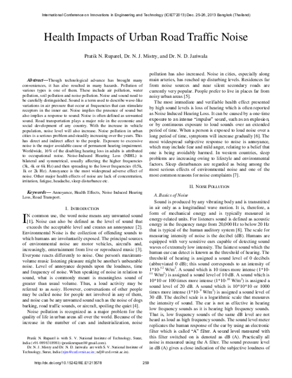 (PDF) Health Impacts of Urban Road Traffic Noise
