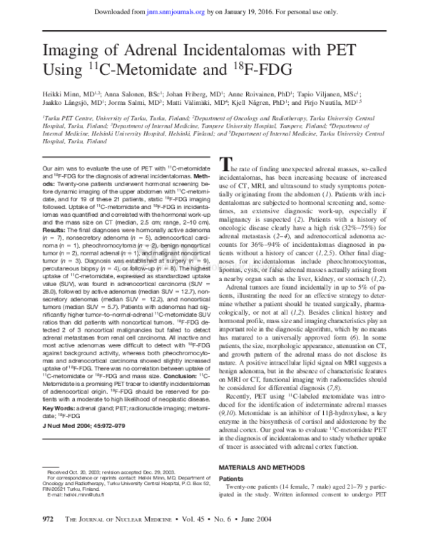 (PDF) Imaging of adrenal incidentalomas with PET using (11)C-metomidate ...
