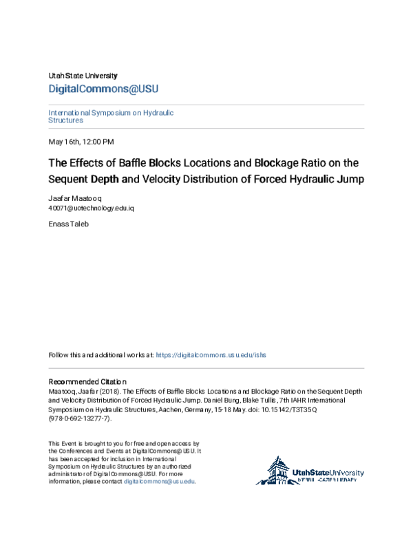 (PDF) The Effects of Baffle Blocks Locations and Blockage Ratio on the ...