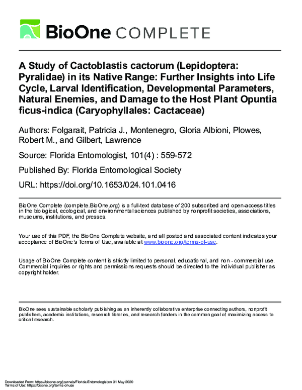 (PDF) A Study of Cactoblastis cactorum (Lepidoptera: Pyralidae) in its ...