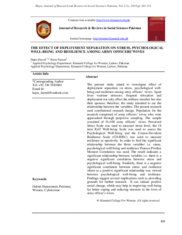 (PDF) The Effect of Deployment Separation on Stress, Psychological Well ...