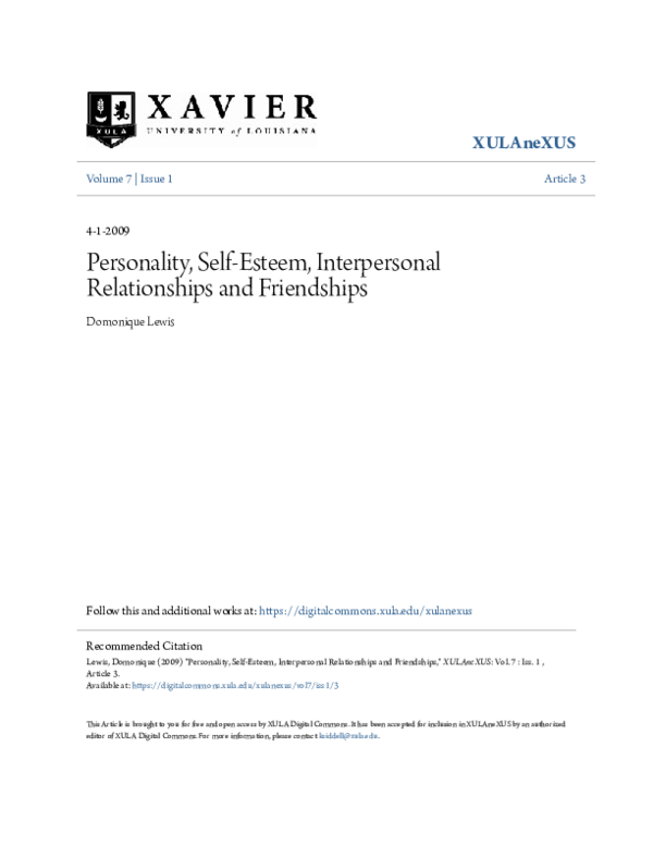 (PDF) Personality, Self-Esteem, Interpersonal Relationships and Friendships