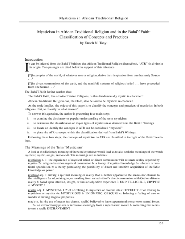 (PDF) Mysticism in African Traditional Religion and in the Bahá ’ í ...