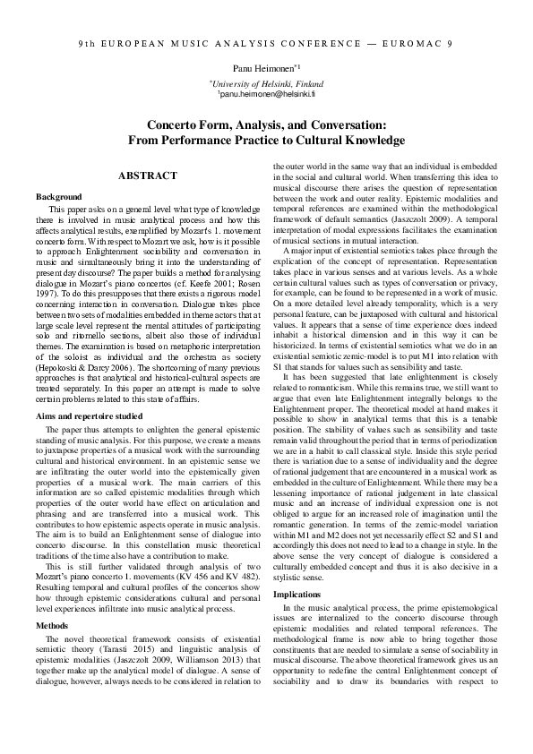 (PDF) Concerto Form , Analysis , and Conversation : From Performance ...