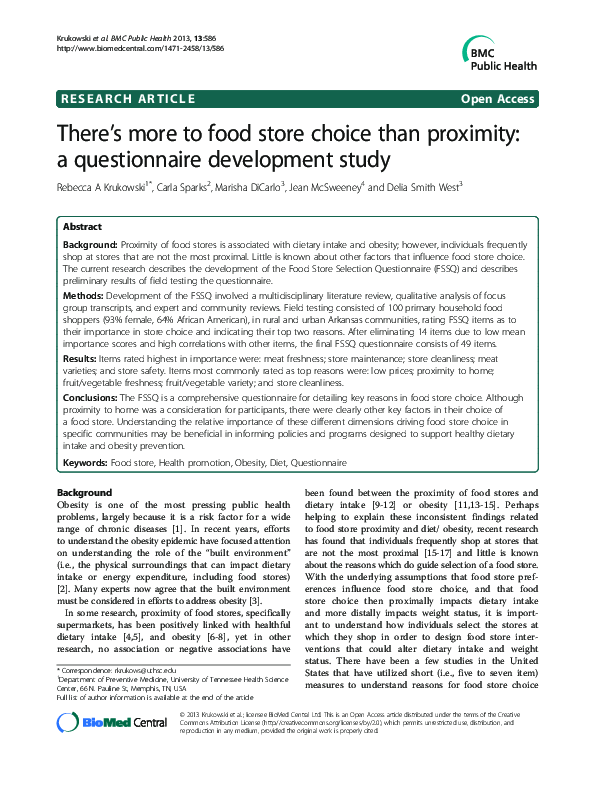 (PDF) There’s more to food store choice than proximity: a questionnaire ...