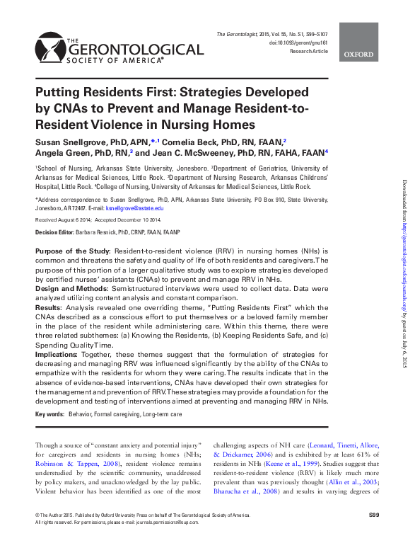 (PDF) Putting Residents First: Strategies Developed by CNAs to Prevent ...