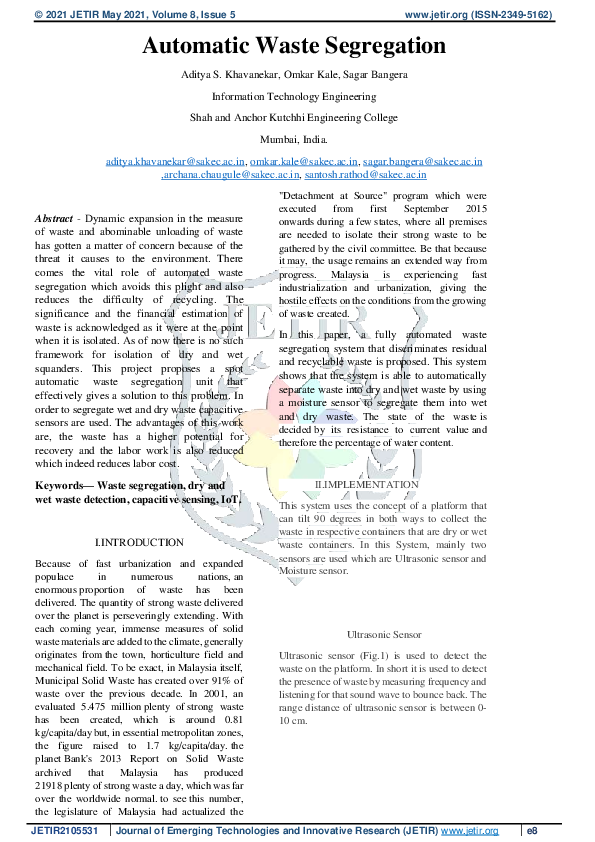 (PDF) Automatic Waste Segregation