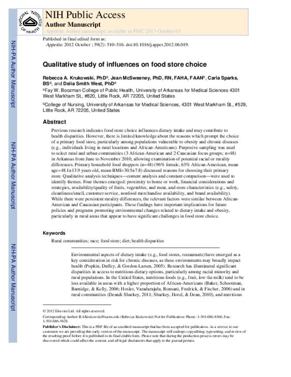 (PDF) Qualitative study of influences on food store choice