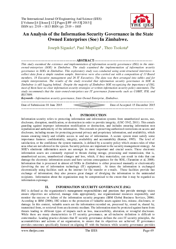 (PDF) An analysis of the information security governance in the State Owned Enterprises (SOE) In ...