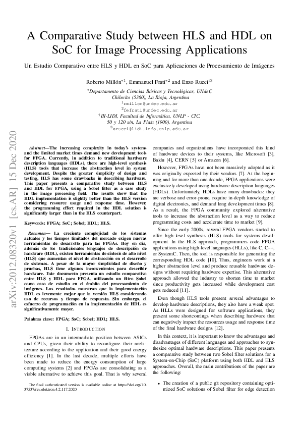 (PDF) A Comparative Study between HLS and HDL on SoC for Image Processing Applications