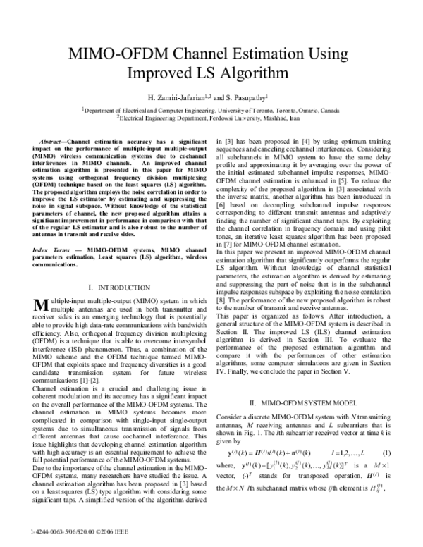 (PDF) MIMO-OFDM Channel Estimation Using Improved LS Algorithm
