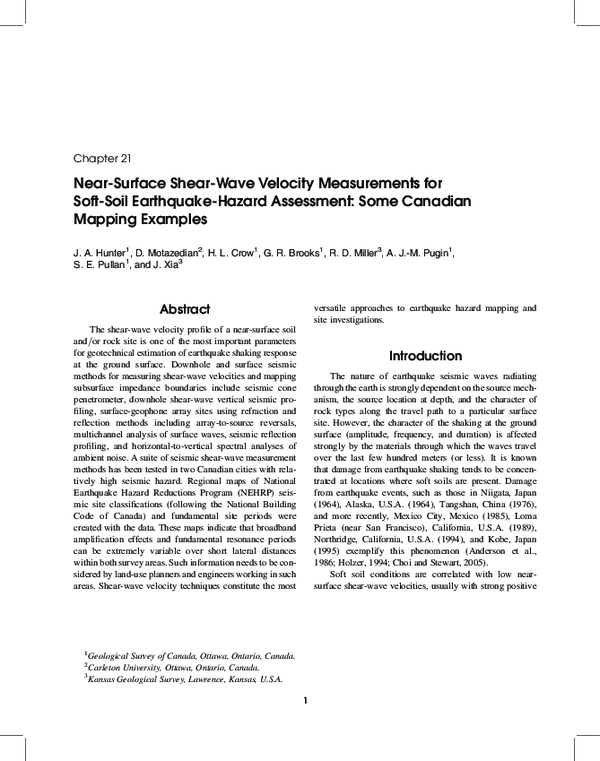 (PDF) Near Surface Shear Wave Velocity Measurements for Soft Soil-Earthquake Hazard Assessment ...