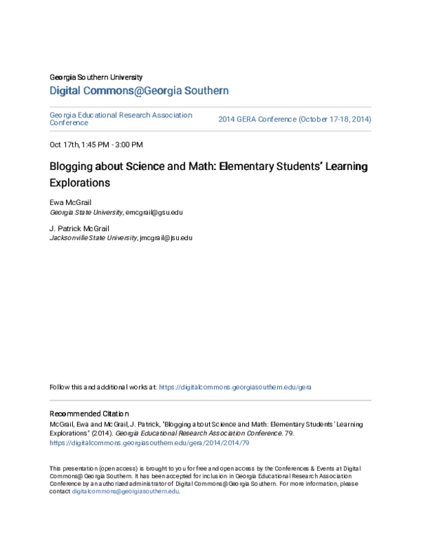 (PDF) Blogging about Science and Math: Elementary Students’ Learning ...