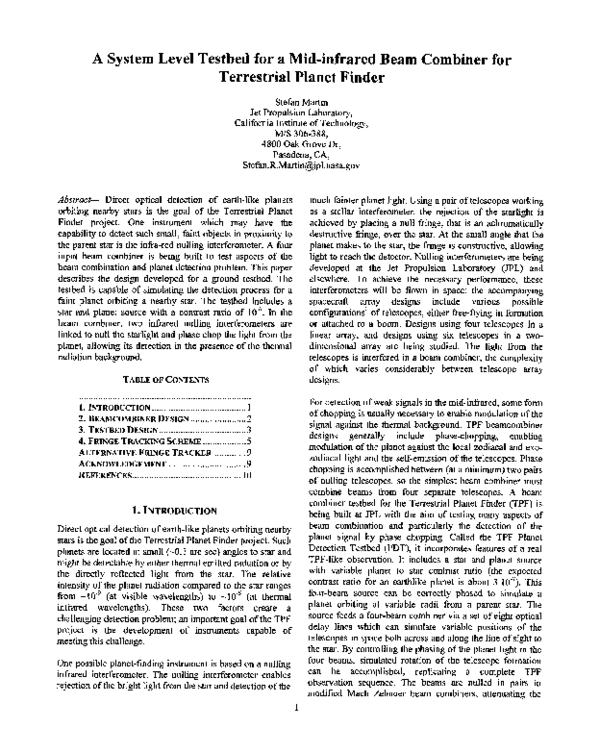 (PDF) A system level testbed for a mid-infrared beam combiner for ...
