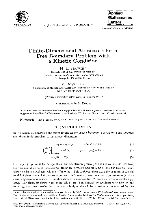 Pdf Finite Dimensional Attractors In Stefan Problems