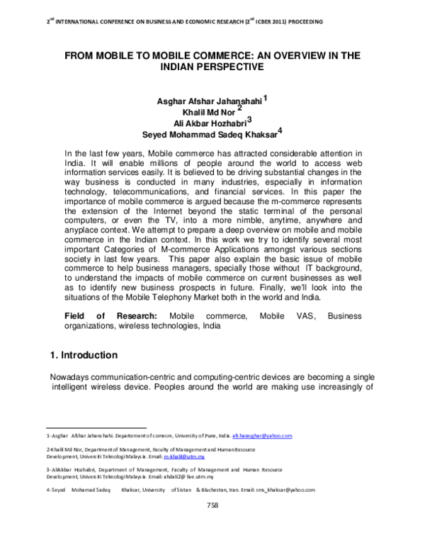 (PDF) Mobile to Mobile Commerce: An Overview in the Indian Perspective