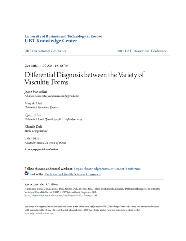 (PDF) Differential Diagnosis between the Variety of Vasculitis Forms