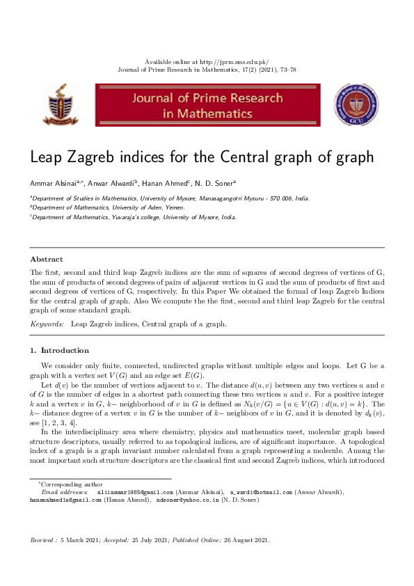 (PDF) Leap Zagreb indices for the Central graph of graph