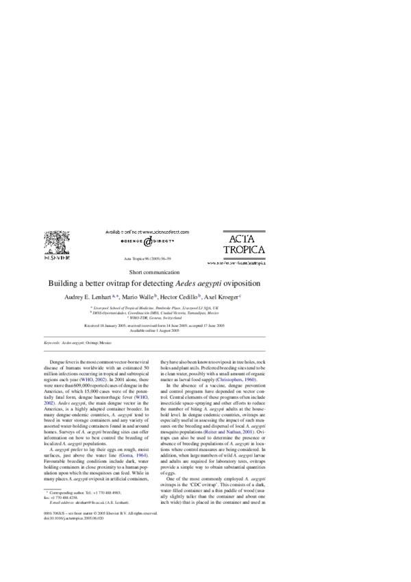 Pdf Building A Better Ovitrap For Detecting Aedes Aegypti Oviposition