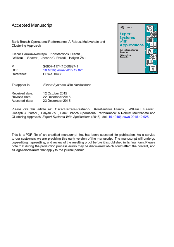 (PDF) Bank branch operational performance: A robust multivariate and ...