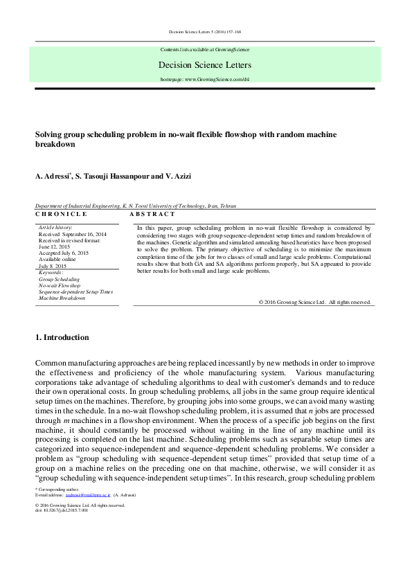 (PDF) Solving group scheduling problem in no-wait flexible flowshop with random machine breakdown