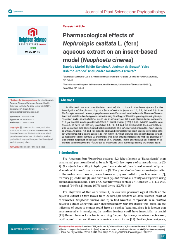 (PDF) Pharmacological effects of Nephrolepis exaltata L. (fern) aqueous ...