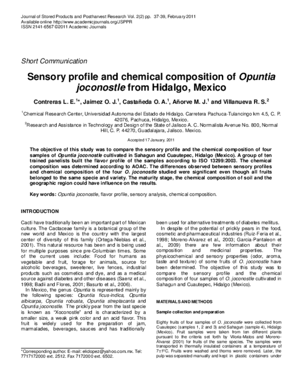 (PDF) Sensory profile and chemical composition of Opuntia joconostle ...