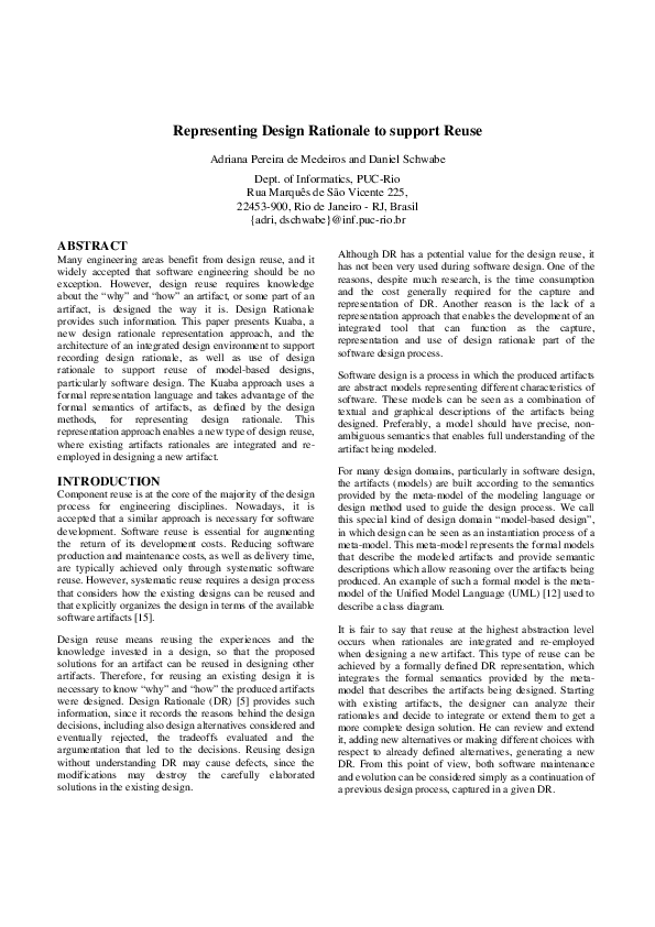 (PDF) Representing Design Rationale to support Reuse