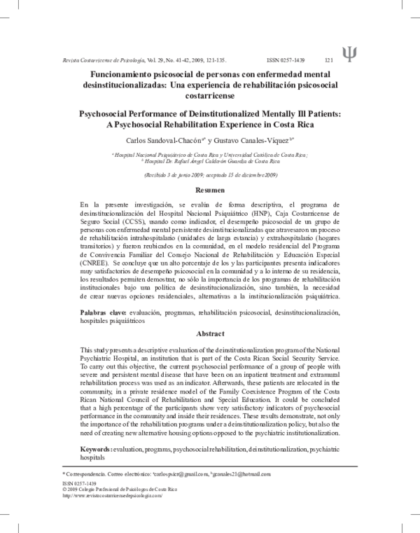 (PDF) Funcionamiento psicosocial de personas con enfermedad mental ...