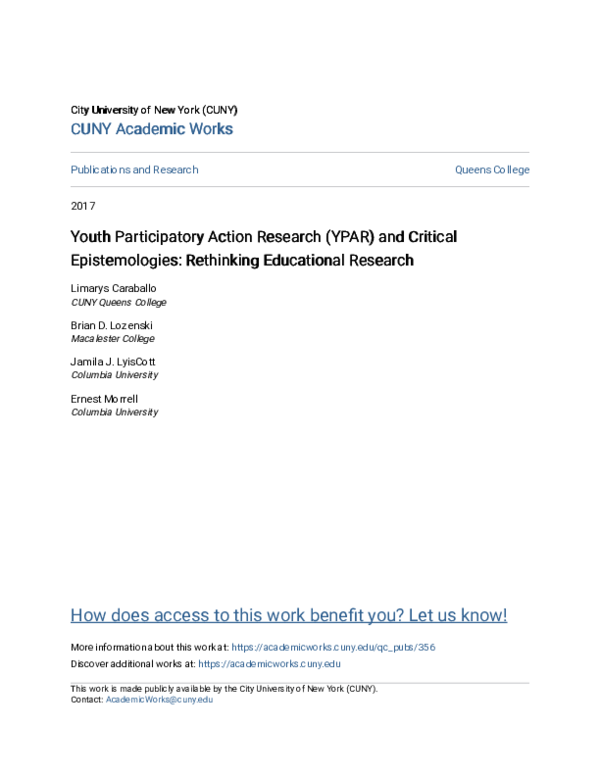 (PDF) Youth Participatory Action Research (YPAR) and Critical ...