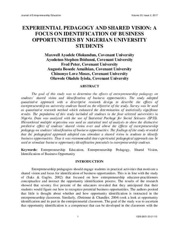 (PDF) Experiential Pedagogy and Shared Vision: A Focus on ...