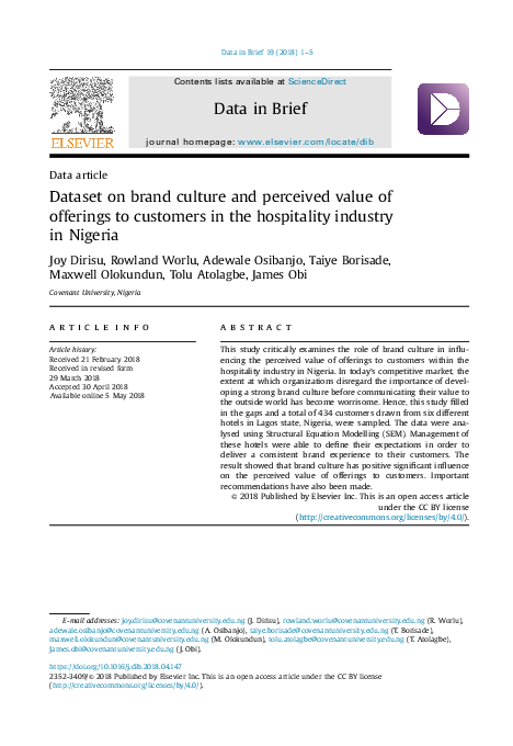(PDF) Dataset on brand culture and perceived value of offerings to ...