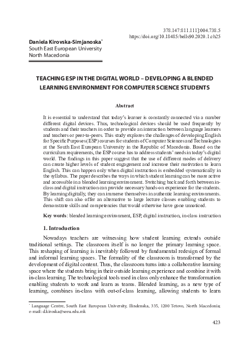 (PDF) Teaching ESP in the Digital World – Developing a Blended Learning Environment for Computer ...