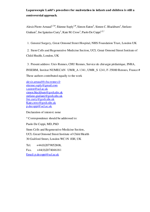 (PDF) Laparoscopic Ladd's procedure for malrotation in infants and ...