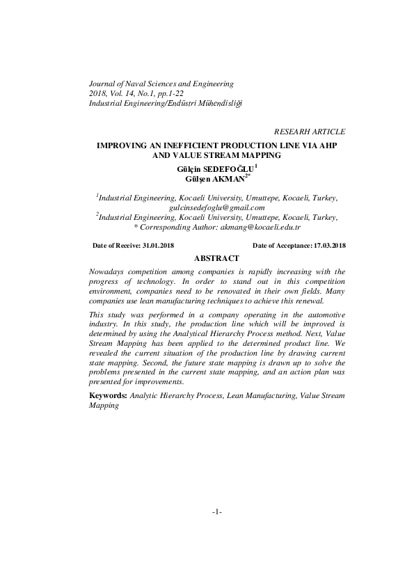 (PDF) 1-IMPROVING an Inefficient Production Line via Ahp and Value ...