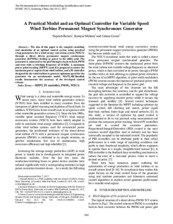 (PDF) A practical model and an optimal controller for variable speed wind turbine permanent ...