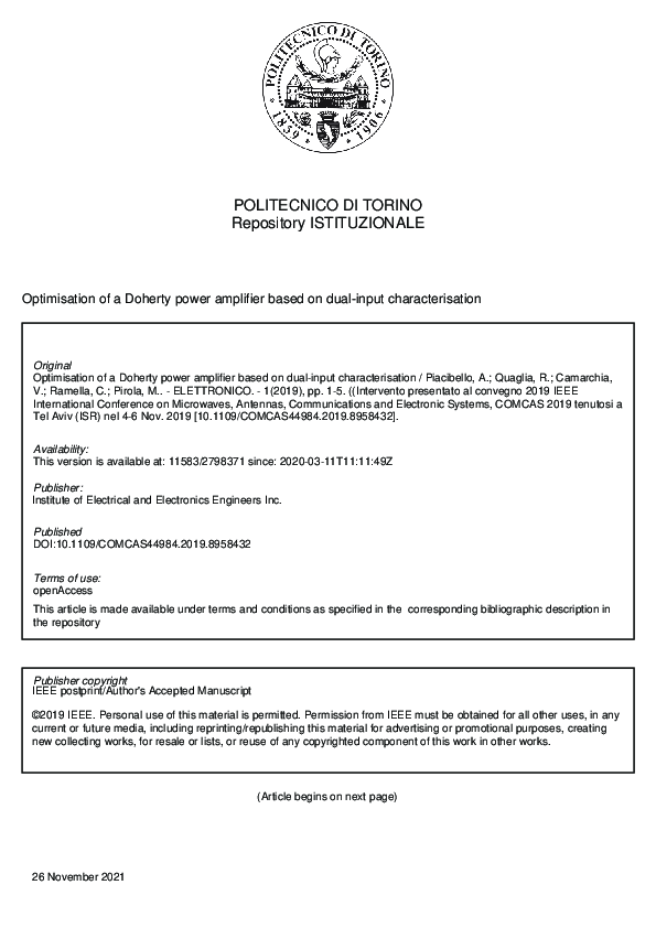 Pdf Optimisation Of A Doherty Power Amplifier Based On Dual Input Characterisation