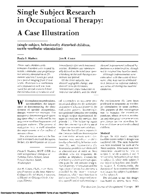 (PDF) Single subject research in occupational therapy: a case illustration