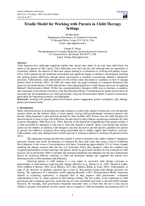 (PDF) Triadic Model for Working with Parents in Child Therapy Settings