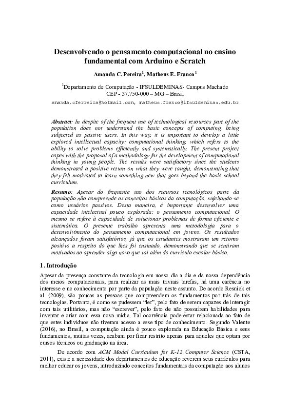 (PDF) Desenvolvendo o pensamento computacional no ensino fundamental ...