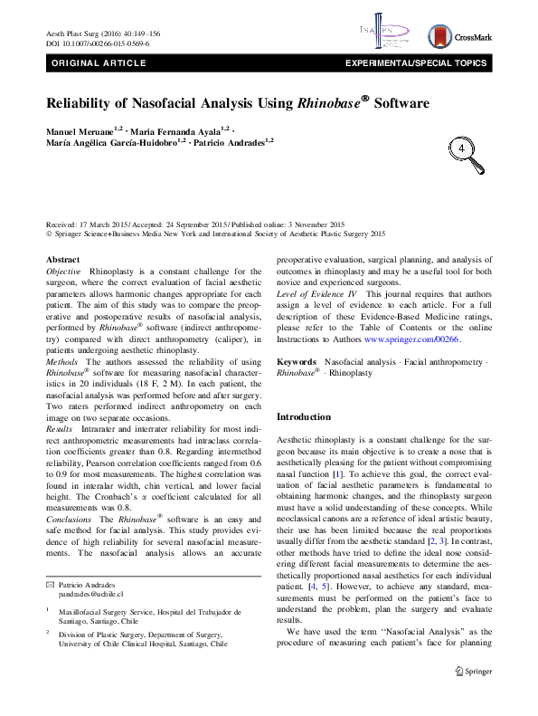 (PDF) Reliability of Nasofacial Analysis Using Rhinobase ® Software