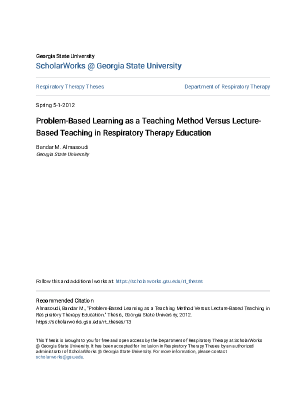 Pdf Problem Based Learning As A Teaching Method Versus Lecture Based