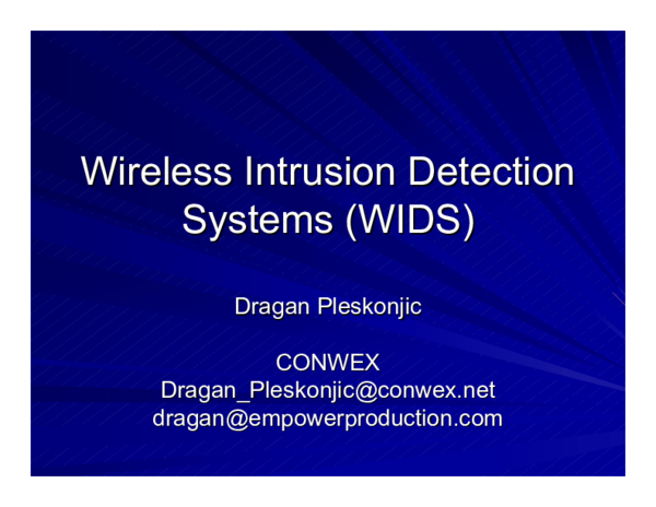 (PDF) Wireless intrusion detection systems (WIDS)